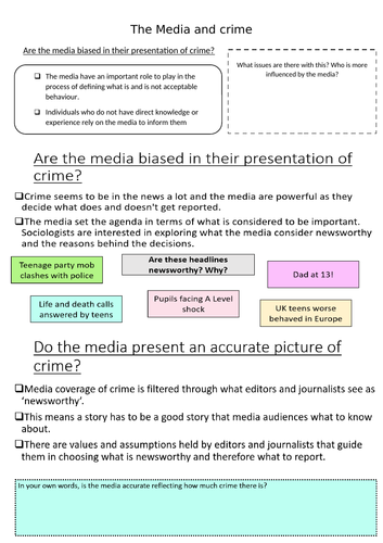 AQA GCSE Sociology: Crime, Media and Moral panics | Teaching Resources