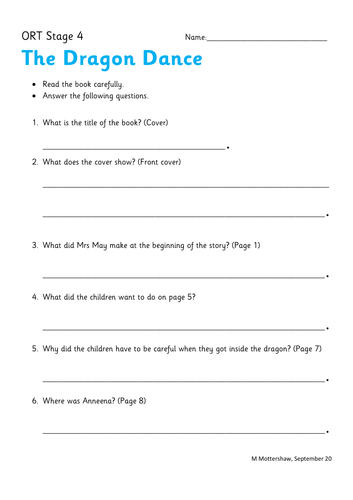 ORT Stage 4 Reading Comprehension The Dragon Dance | Teaching Resources