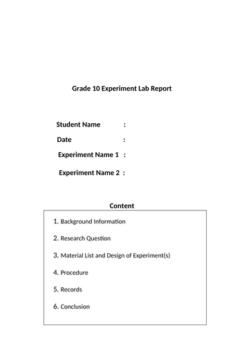 Chemistry Experiment Lab Report Template | Teaching Resources