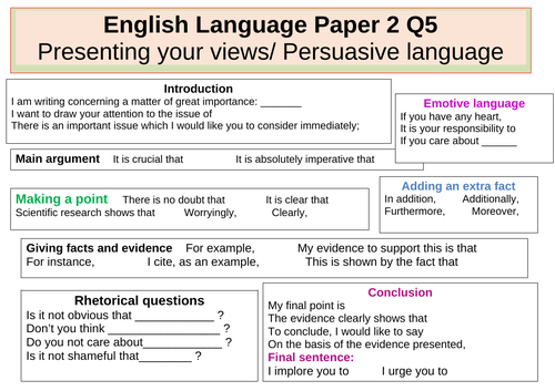 AQA English Language Paper 2 GCSE Writing Frame, Word-mats, Sentence ...