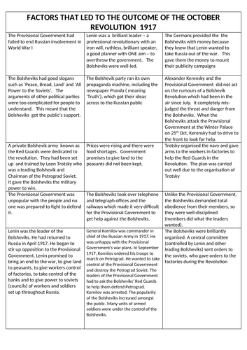 October Revolution 1917 - Reasons for the Bolshevik Success | Teaching ...