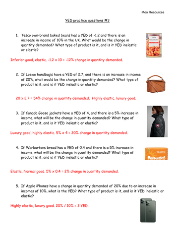 EDEXCEL Alevel Business 1.2.5 YED practice question worksheet #3 Income ...