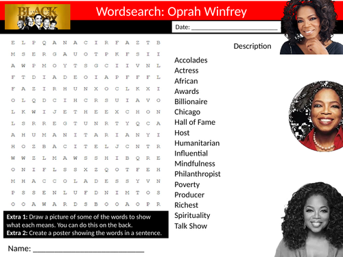 Oprah Winfrey Wordsearch Keyword Starter Settler Activity Cover Lesson ...