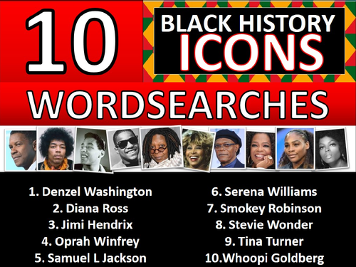 10 x Black History Month Famous People Icons 3 Wordsearches Keyword ...