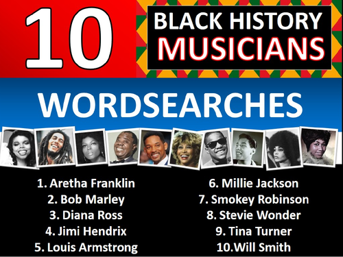 10 x Black Music History Month Famous People Icons Wordsearches Keyword ...
