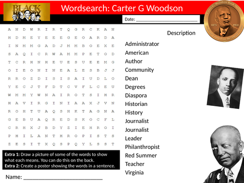 Carter G Woodson Wordsearch Keyword Starter Settler Activity Cover ...