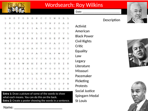Roy Wilkins Wordsearch Keyword Starter Settler Activity Cover Lesson ...