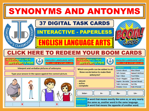 SYNONYMS AND ANTONYMS: 37 BOOM CARDS | Teaching Resources