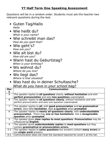 Y7 German Lesson 14 and 15 - Speaking or Writing Assessment | Teaching ...