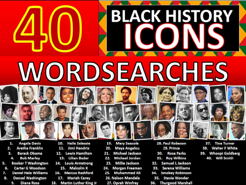 40 x Black History Month Famous People Icons Wordsearches Wordsearch ...