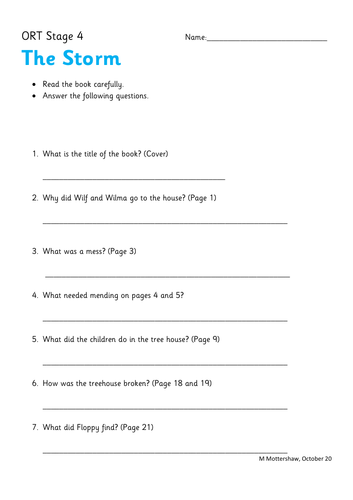 ORT Stage 4 Reading Comprehension The Storm | Teaching Resources