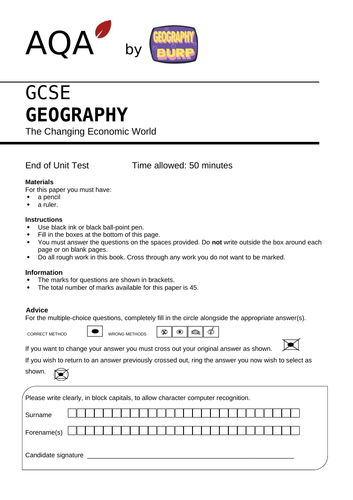AQA GCSE Geography (9-1) - Practice Exam Paper - The Changing Economic ...