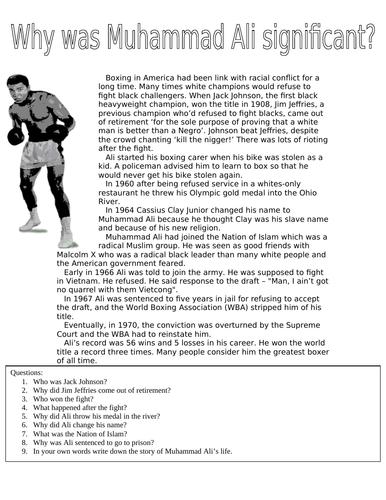 Muhammed Ali and USA Civil Rights. | Teaching Resources