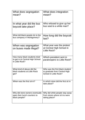 Civil rights board game and quick quiz | Teaching Resources