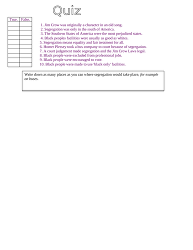 Civil rights board game and quick quiz | Teaching Resources