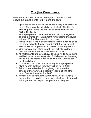Jim Crow Laws | Teaching Resources