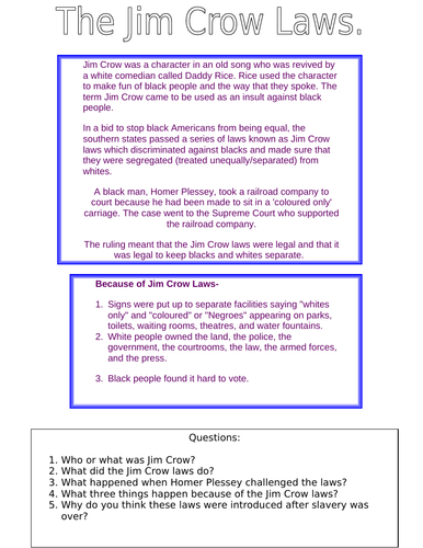 Jim Crow Laws | Teaching Resources