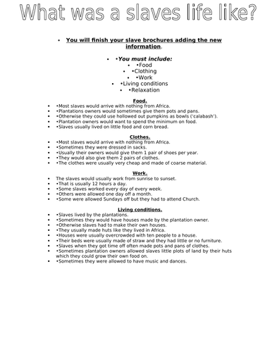 A Slaves daily life | Teaching Resources