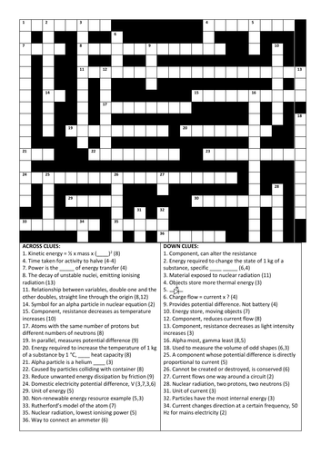 GCSE Physics Paper 1 Revision Crossword | Teaching Resources
