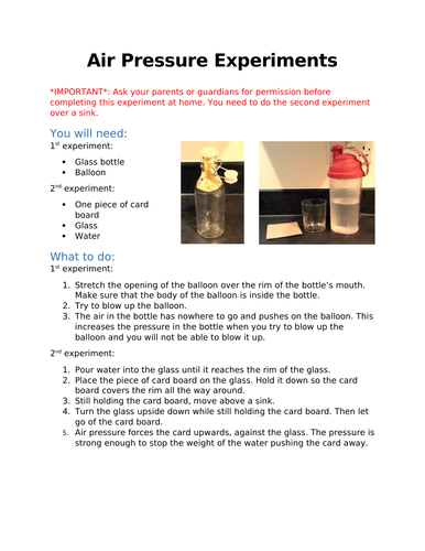 Air Pressure Experiments | Teaching Resources