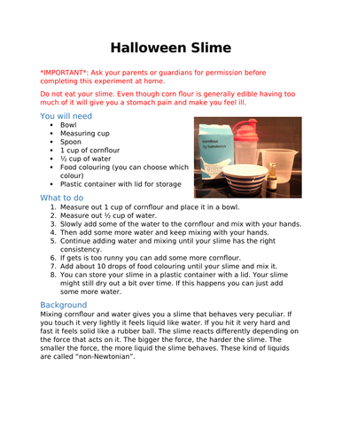 Make Your Own Halloween Slime - Experiment | Teaching Resources