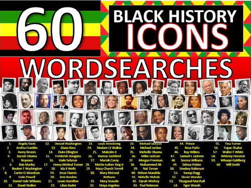 60 x Black History Month Famous People Icons Wordsearches Wordsearch ...