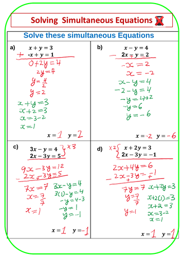 Solving Simultaneous Equations | Teaching Resources