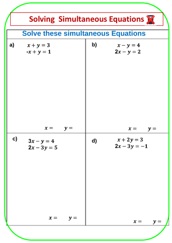 Solving Simultaneous Equations | Teaching Resources