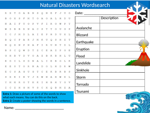 Natural Disasters Geography Wordsearch Keyword Starter Cover Lesson ...