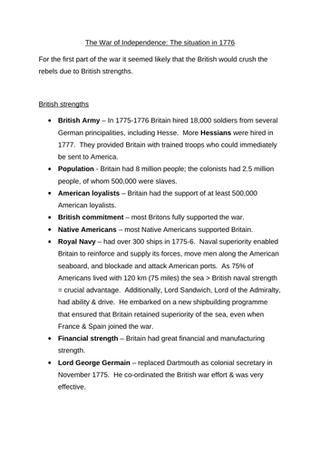 The American War of Independence - 1776 - Military strategy | Teaching ...