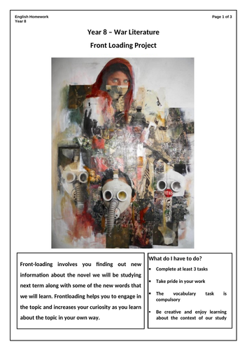 War Literature - Homework Project | Teaching Resources