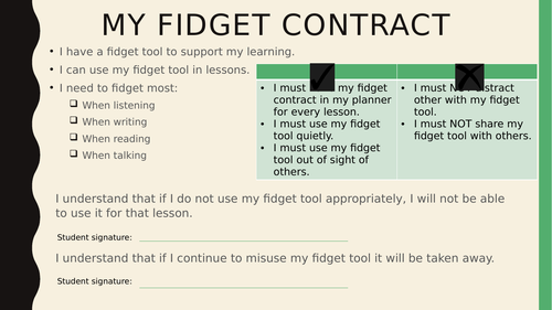 Fidget tool contract | Teaching Resources