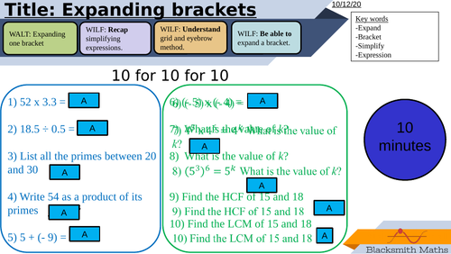 Expanding one bracket - lesson bundle | Teaching Resources