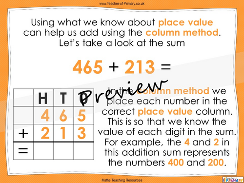 Column Addition 1 - Year 3 | Teaching Resources