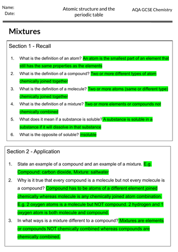 GCSE - AQA - Chemistry - Atomic structure and the periodic table ...