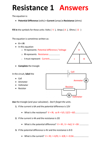 Resistance worksheet (Foundation) | Teaching Resources