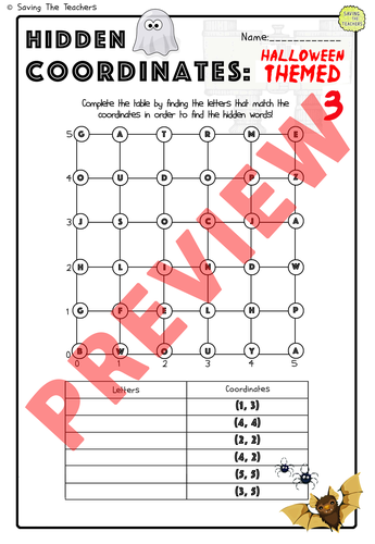 Coordinates Hidden Words - Halloween Themed Worksheets | Teaching Resources