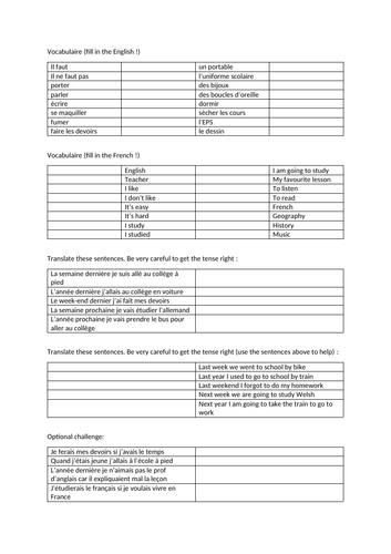 French GCSE writing on school | Teaching Resources