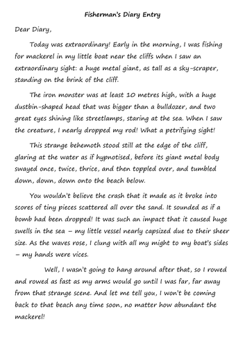 The Iron Man Example Diary Text with Feature Identification & Answers ...