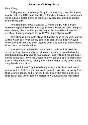 The Iron Man Example Diary Text with Feature Identification & Answers ...