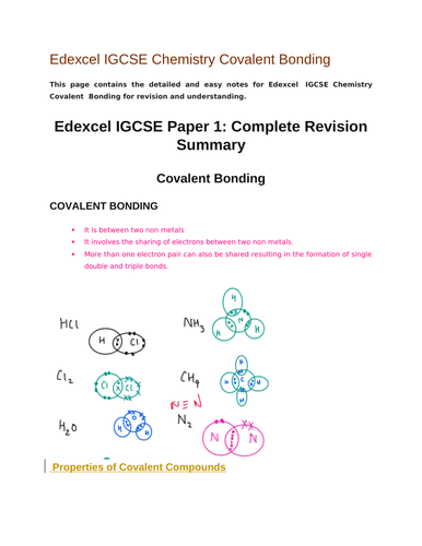 GCSE EDEXCEL Chemistry Covalent Bonding Complete Revision Summary ...