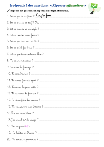 French: Answer simple questions in both affirmative and negative forms ...
