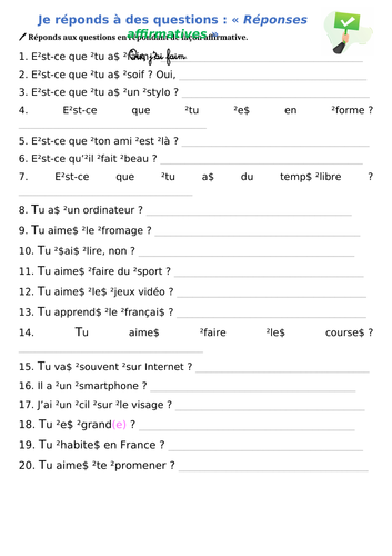 French: Answer simple questions in both affirmative and negative forms ...