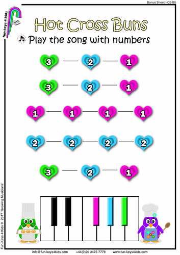Hot Cross Buns - 3 Easy Piano Scores (Black Keys) | Teaching Resources