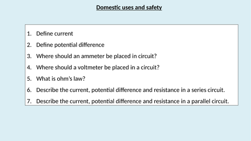 AQA GCSE Physics (4.2.3) Electricity - Domestic uses and safety ... AQA GCSE Physics (4.2.3) Electricity - Domestic uses and safety ...