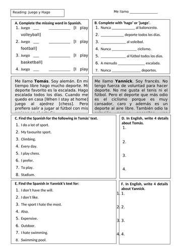 Juego y Hago deportes Sports I play and I do | Teaching Resources