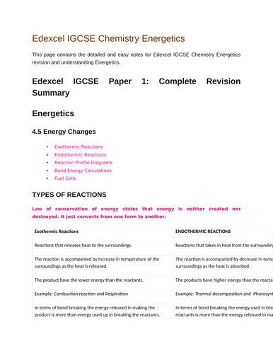 GCSE EDEXCEL Chemistry Energetics Complete Revision Summary | Teaching ...