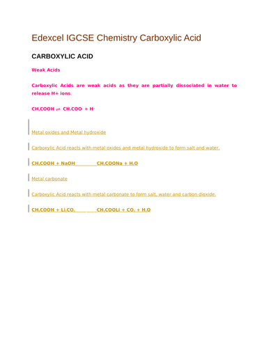 GCSE EDEXCEL Chemistry Carboxylic Acid Complete Revision Summary ...