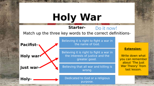 Lessons 6-12 of the AQA R.E GCSE Topic Religion, Peace and Conflict ...