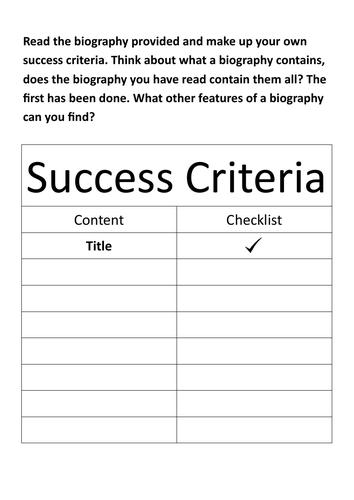 Creating a Success Criteria for Biography writing | Teaching Resources